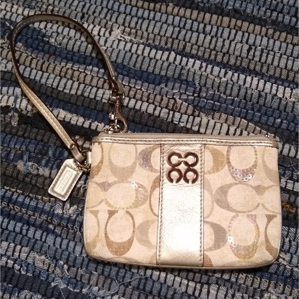 Coach Signature Ivory And Metallic Logo Print Canvas … - Gem